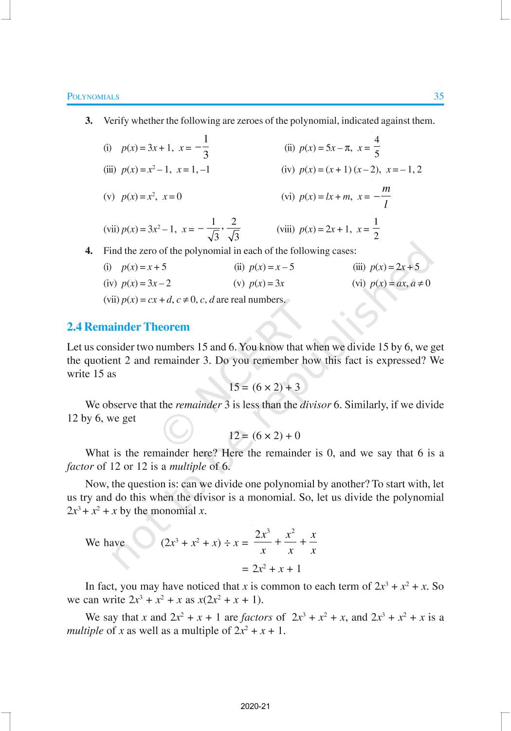 Polynomials - NCERT Book of Class 9 Mathematics